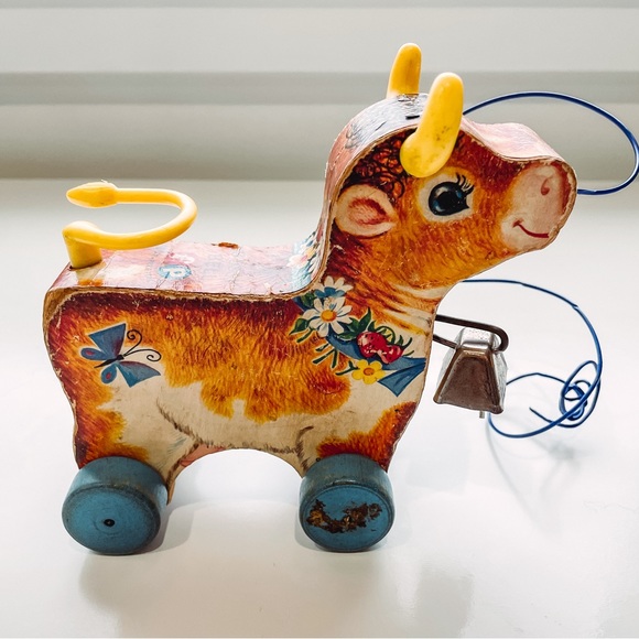 Fisher-Price | Other | Vintage Fisher Price Bossy Bell Cow Pull Toy ...